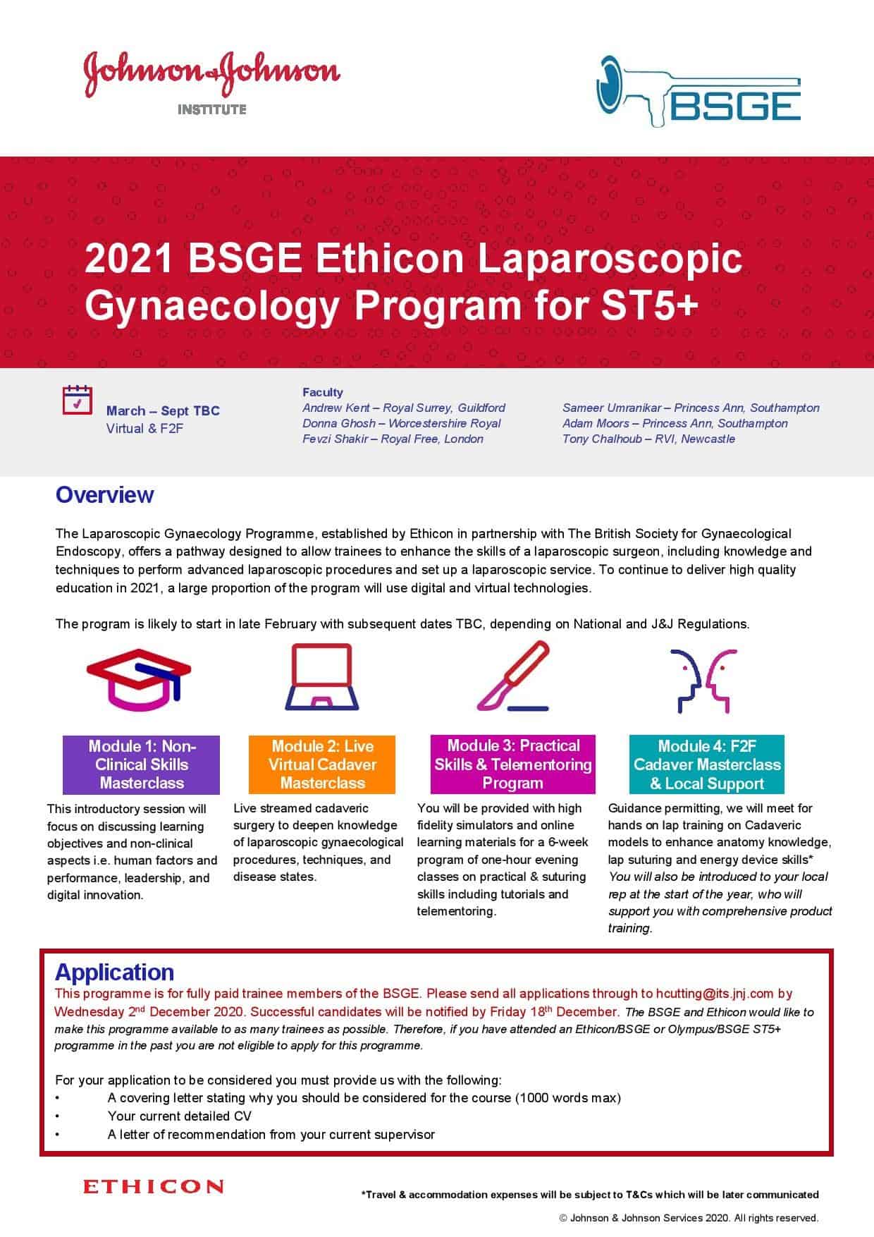 2021 BSGE Ethicon Laparoscopic Gynaecology Programme for ST5+ | BSGE